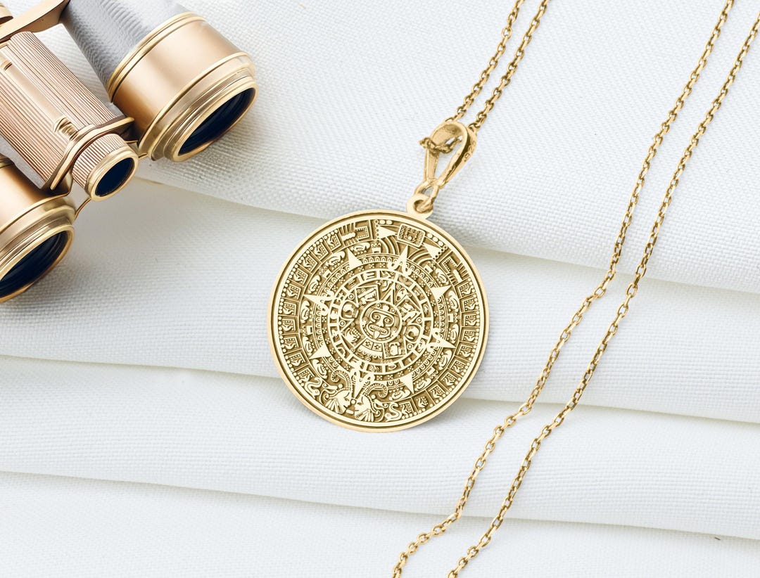 Aztec Sun Stone Necklace: Tonatiuh Pendant, Cosmic Amulet - Etsy