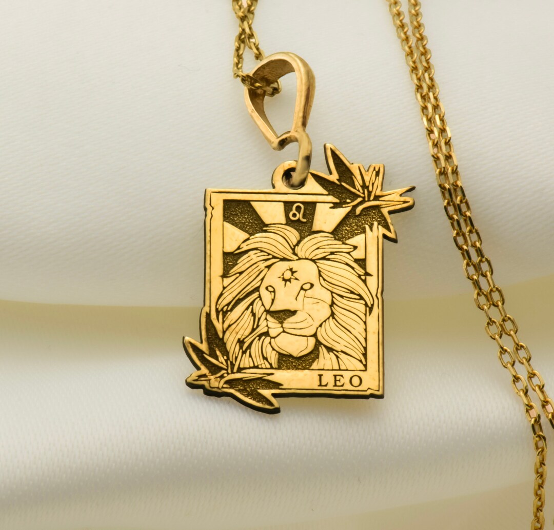 14k Solid Gold Leo Sign Charm Necklace, Leo Silver Pendant, Rose Gold ...