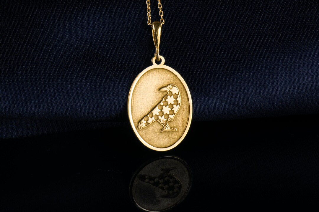 14k Solid Gold Vintage Crow Charm Necklace, Crow Silver Pendant, Rose ...