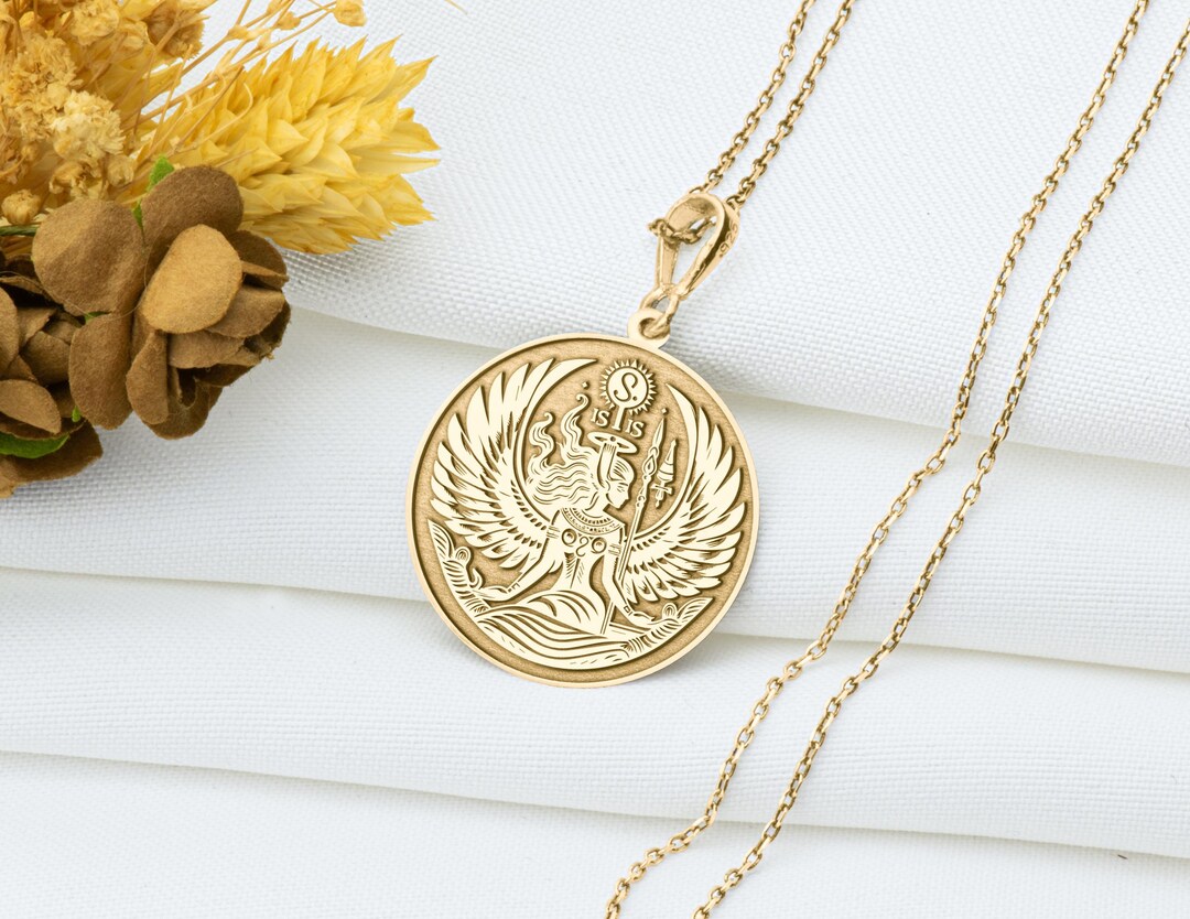Handmade 14k Solid Gold Goddess Isis Charm Necklace, Goddess Isis ...