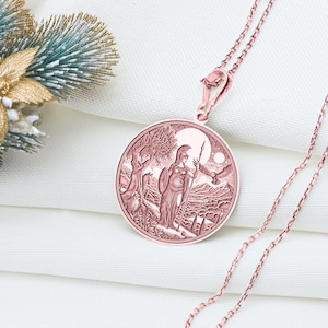 14k Solid Gold Athena Charm Necklace, Athena Silver Pendant, Rose Gold ...