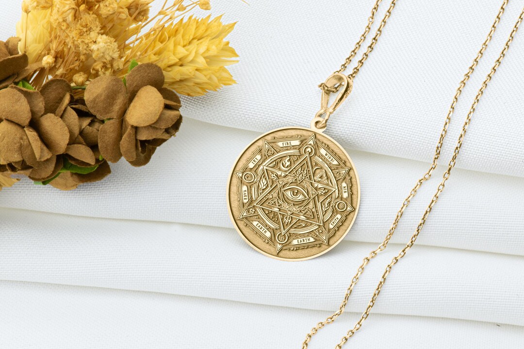 14k Solid Gold Magic Circle Charm Necklace, Magic Circle Silver Pendant ...