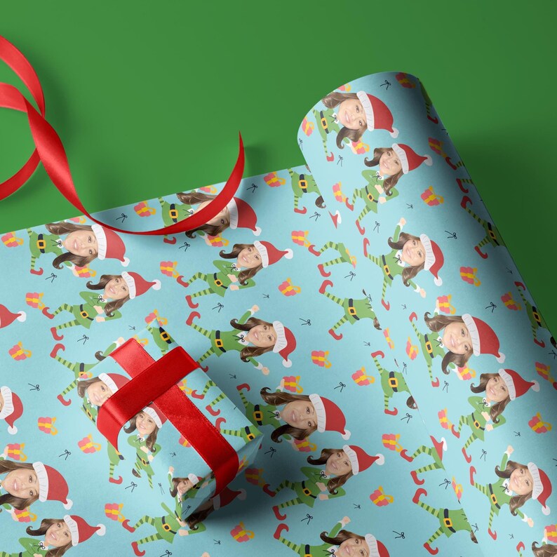 Merry Elfies Personalized Photo Wrapping Paper | Custom Face Elf ...