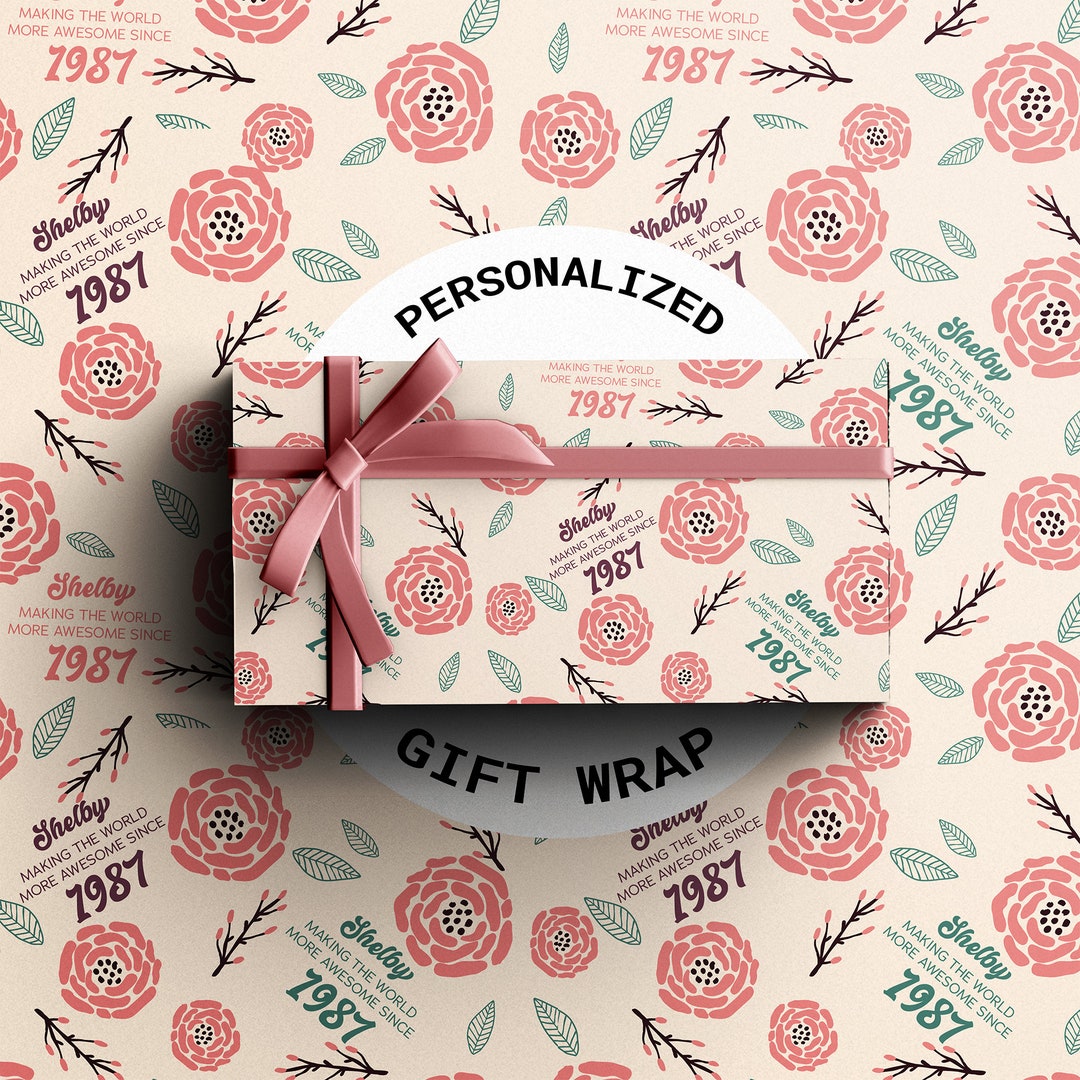 Personalized Birthday Rose Wrapping Paper | Custom Name on Gift Wrap ...