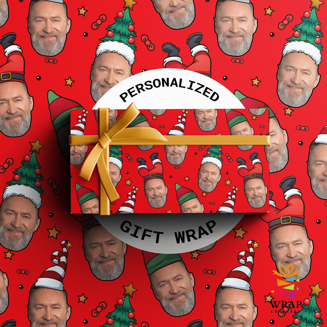 Personalized Face Christmas Wrapping Paper | Custom Photo Pink Gift ...