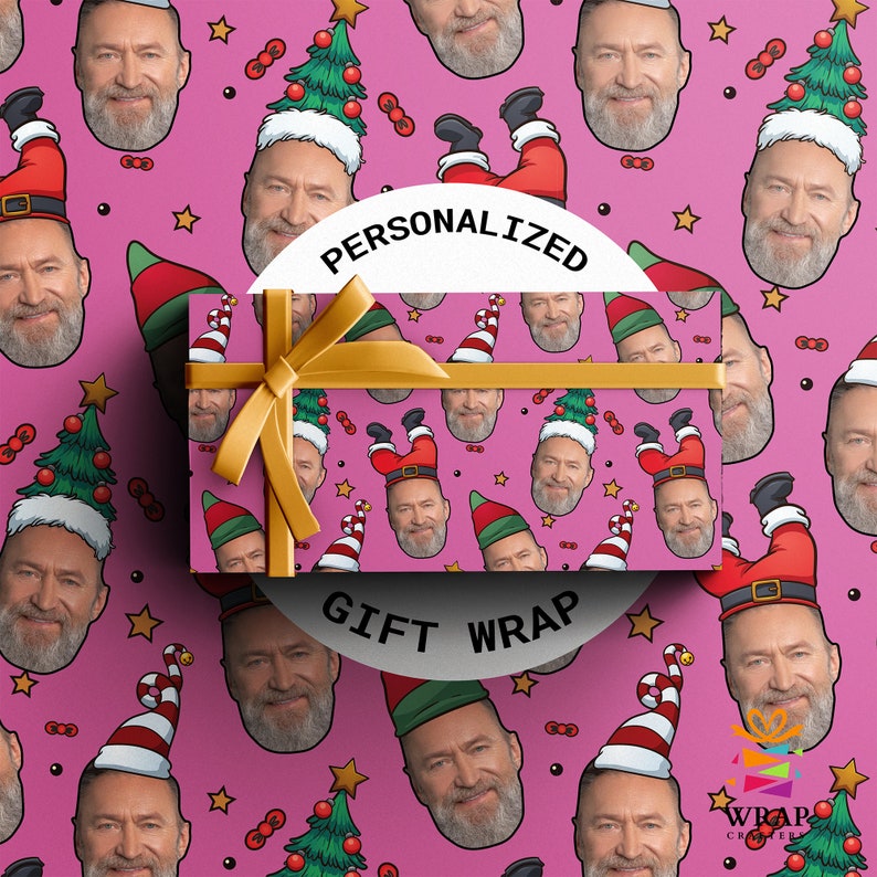 Personalized Face Christmas Wrapping Paper | Custom Photo Pink Gift ...