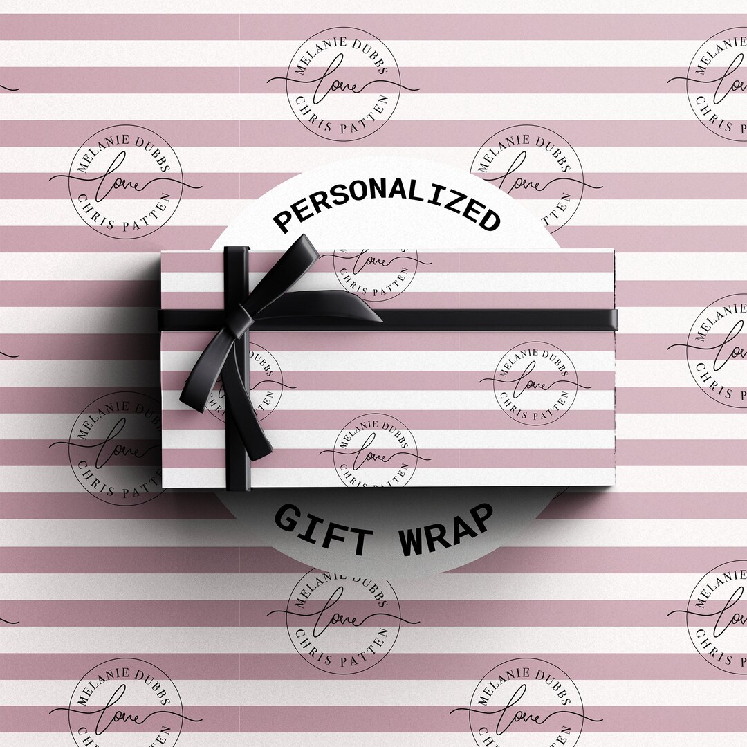 Personalized Romantic Wrapping Paper | Name on Pink Stripes | Custom ...
