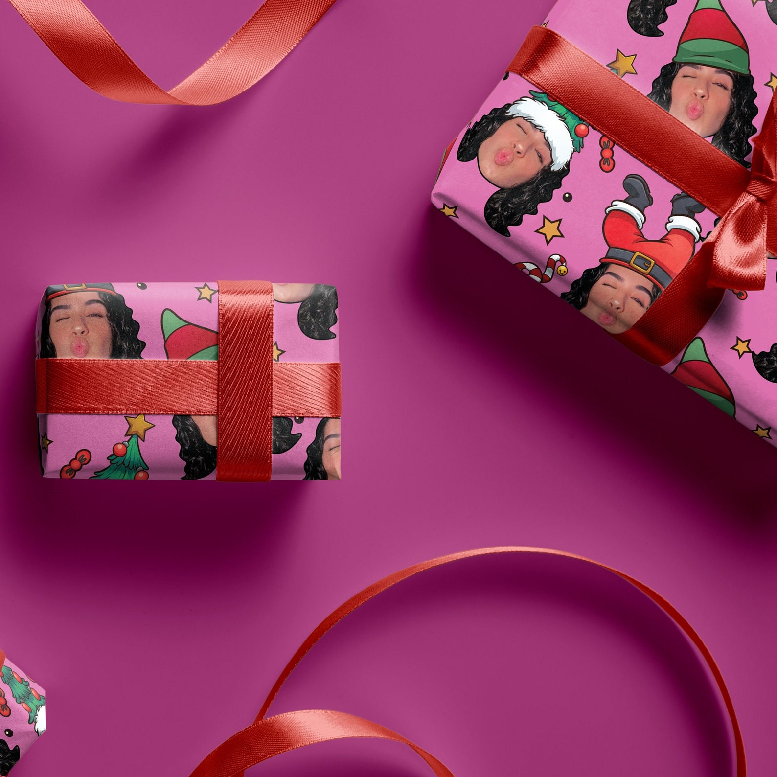 Personalized Face Christmas Wrapping Paper | Custom Photo Pink Gift ...