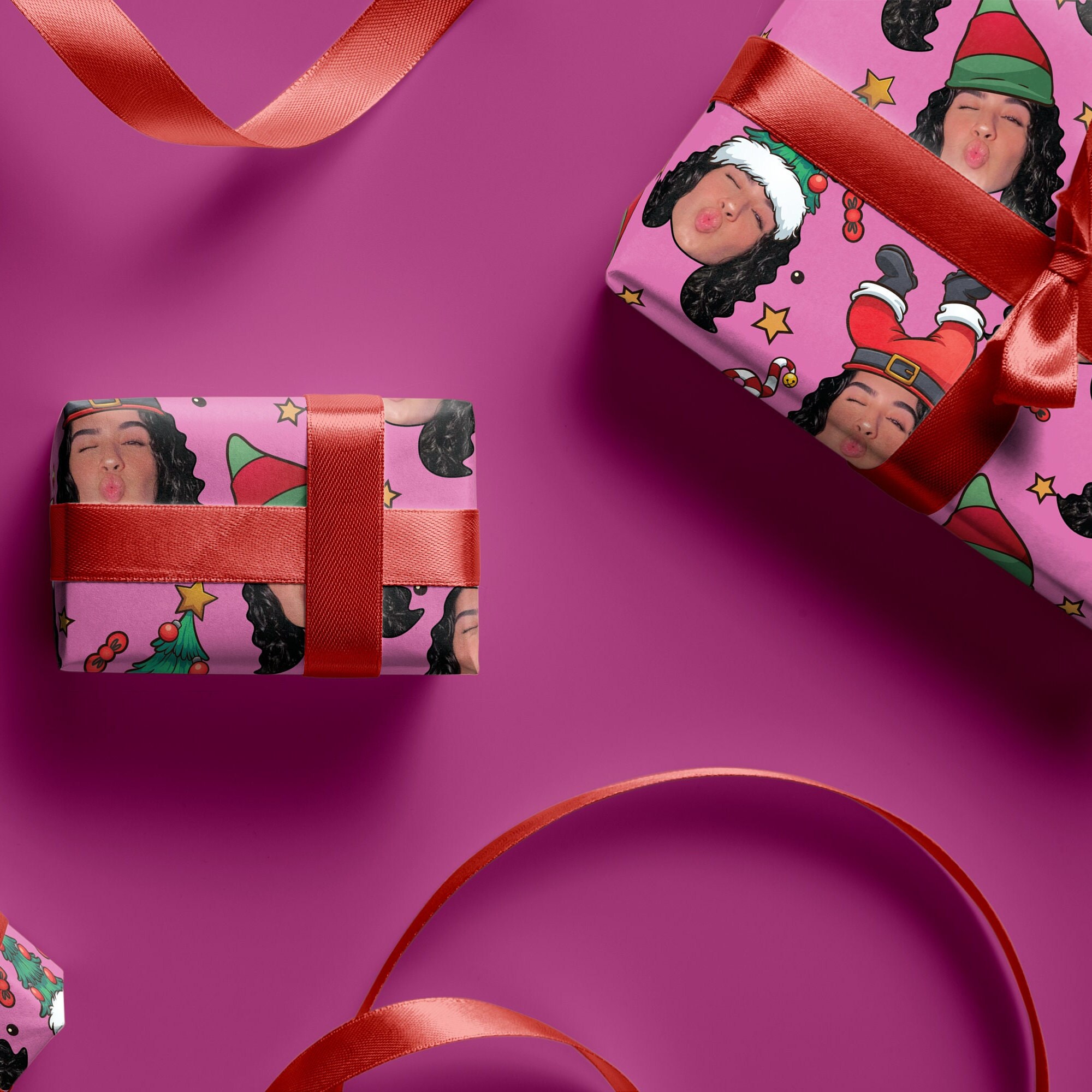 Personalized Face Christmas Wrapping Paper | Custom Photo Pink Gift ...