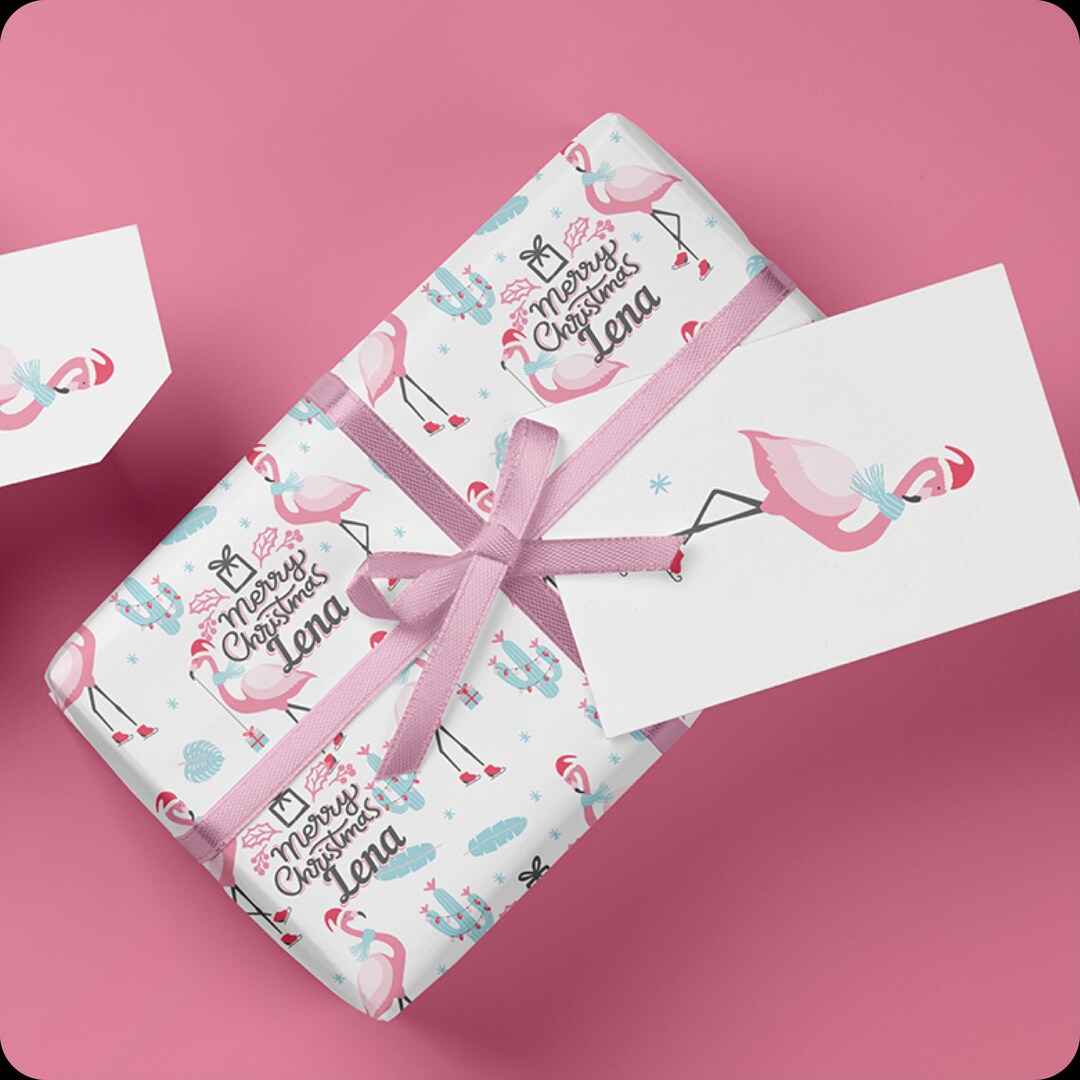 Personalized Flamingo Christmas Wrapping Paper | Tropical Wrap - Etsy