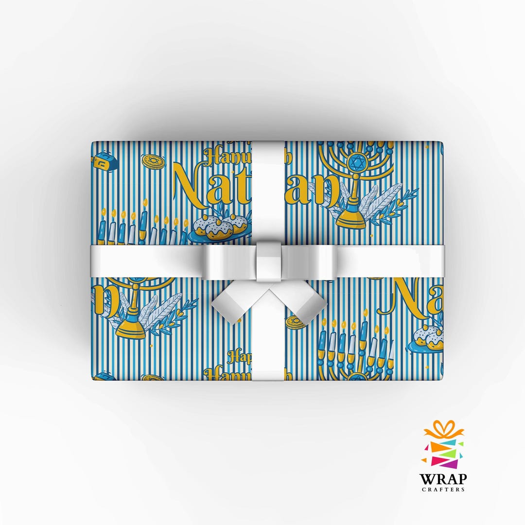 Personalized Menorah Gift Wrap | Jewish Holiday Gift Wrap | Star of ...