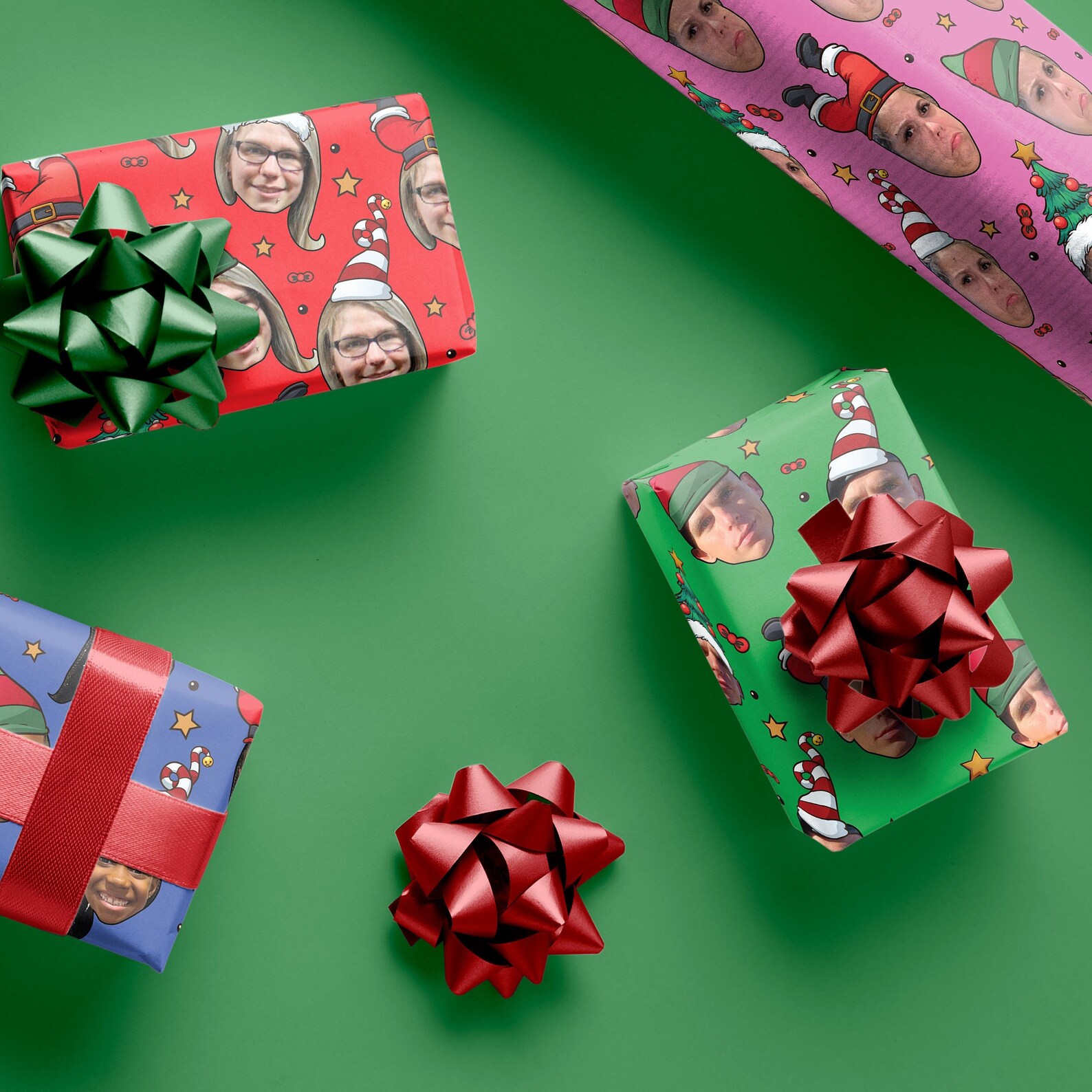 Personalized Face Christmas Wrapping Paper | Custom Photo Pink Gift ...