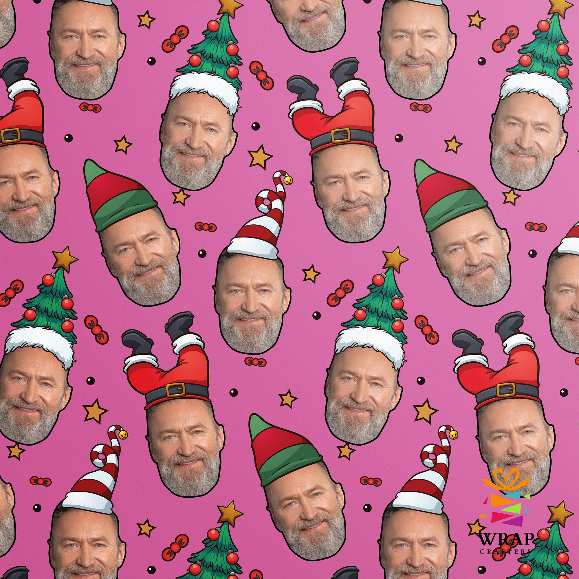 Personalized Face Christmas Wrapping Paper | Custom Photo Pink Gift ...