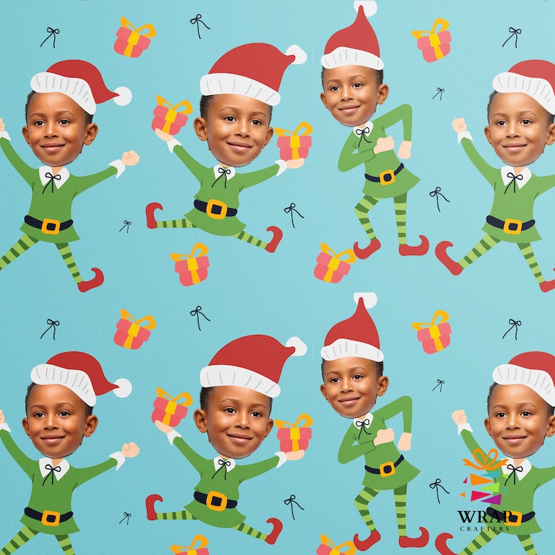Merry Elfies Personalized Photo Wrapping Paper | Custom Face Elf ...