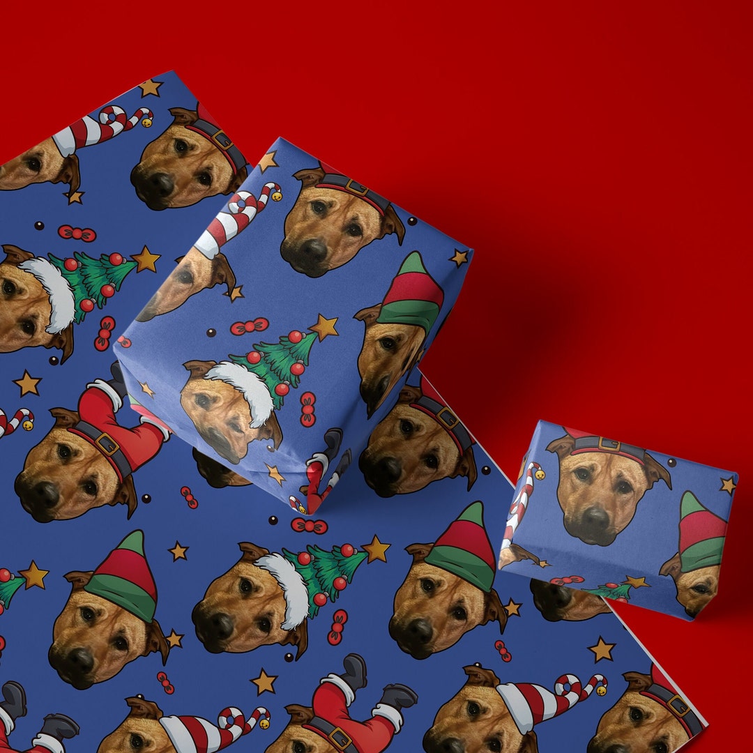 Personalized Face Gift Wrapping Paper | Custom Photo Blue Christmas ...