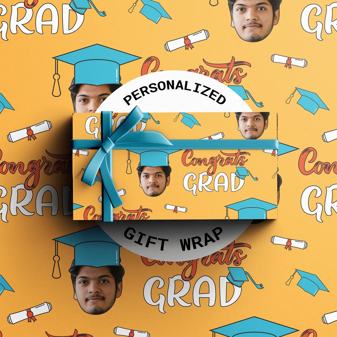 Personalized Yellow Graduation Photo Gift Wrap | Print Any Face on Gift ...
