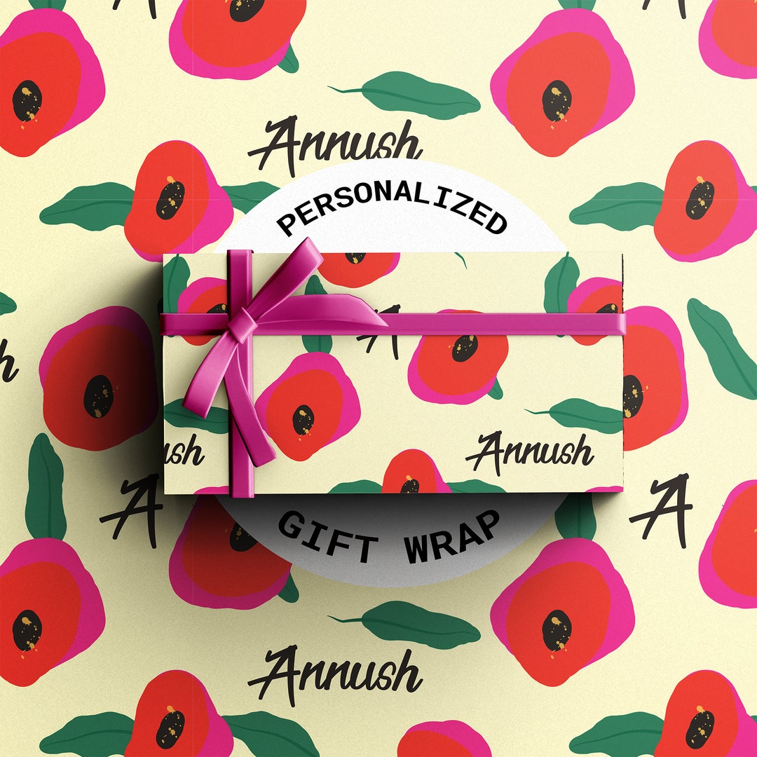 Personalized Name on Floral Wrapping Paper | Red Rose Gift Wrap ...