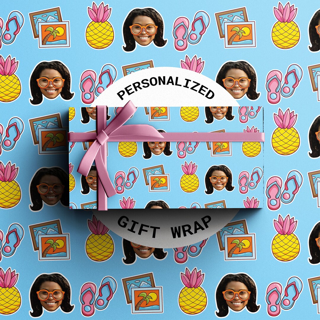 Personalized Tropical Photo Gift Wrap | Print Any Face on Birthday Gift ...