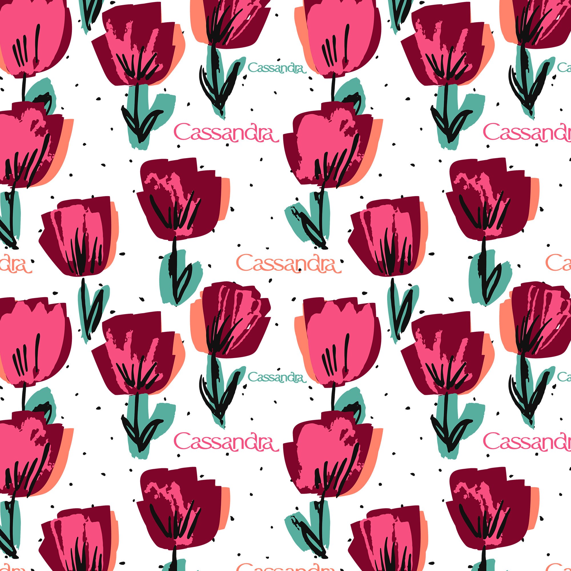 Personalized Floral Wrapping Paper | Custom Name on Gift Wrap | Red ...