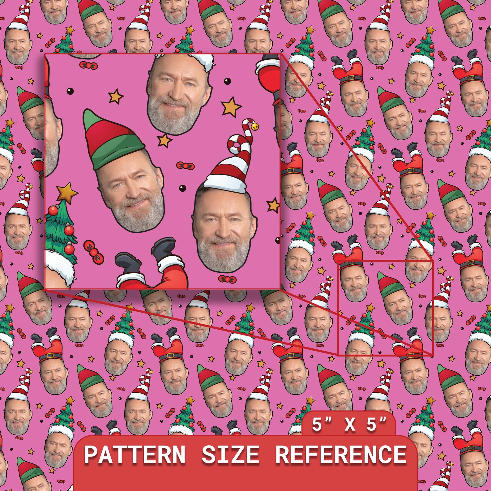 Personalized Face Christmas Wrapping Paper | Custom Photo Pink Gift ...