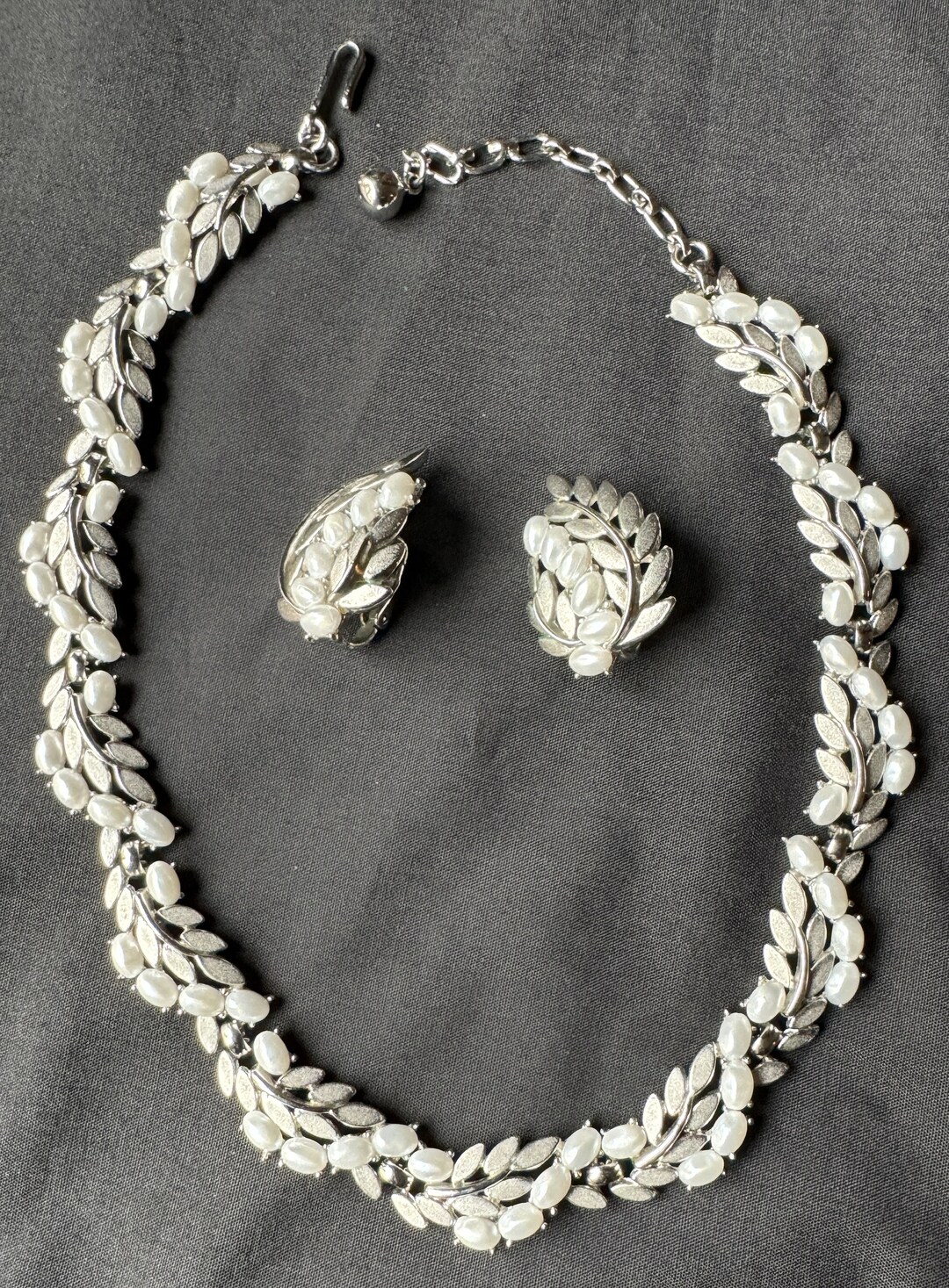 Vintage Trifari Crown Necklace and Earrings, Silver Tone Trifarium With ...
