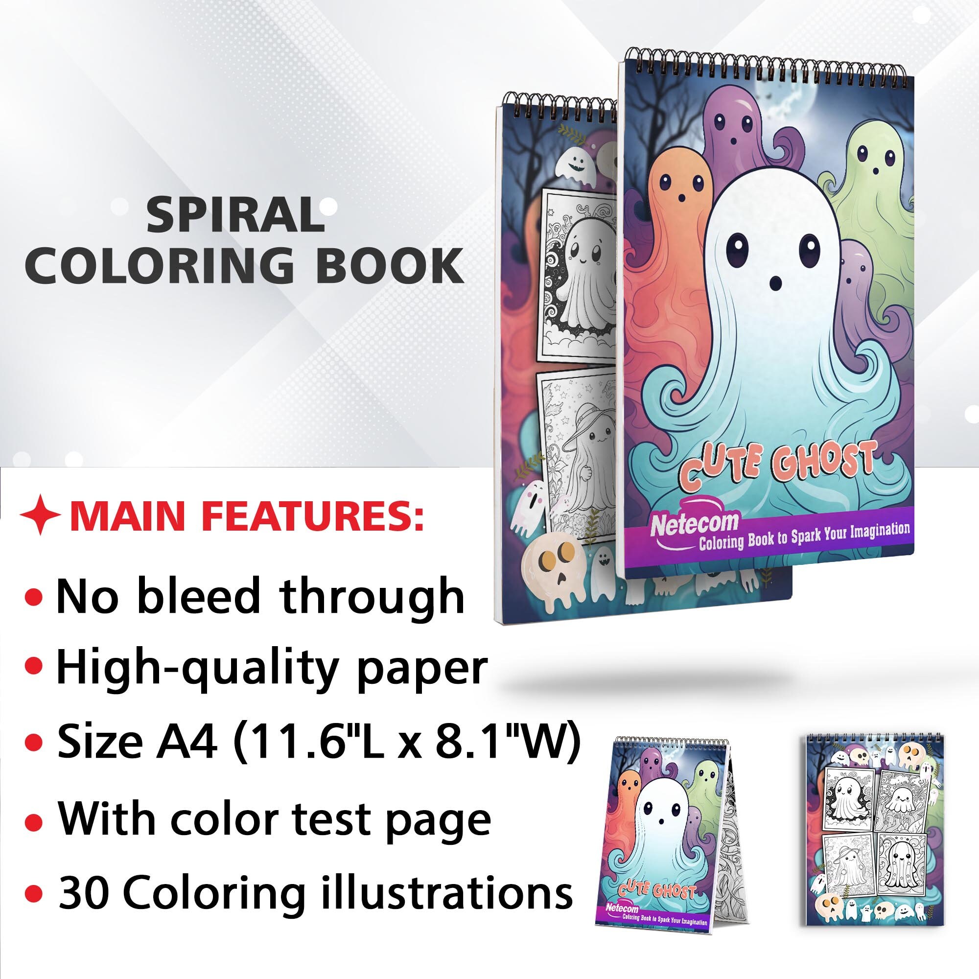 Netecom Cute Ghost Spiral Bound Coloring Book Unlock Your Artistic With ...