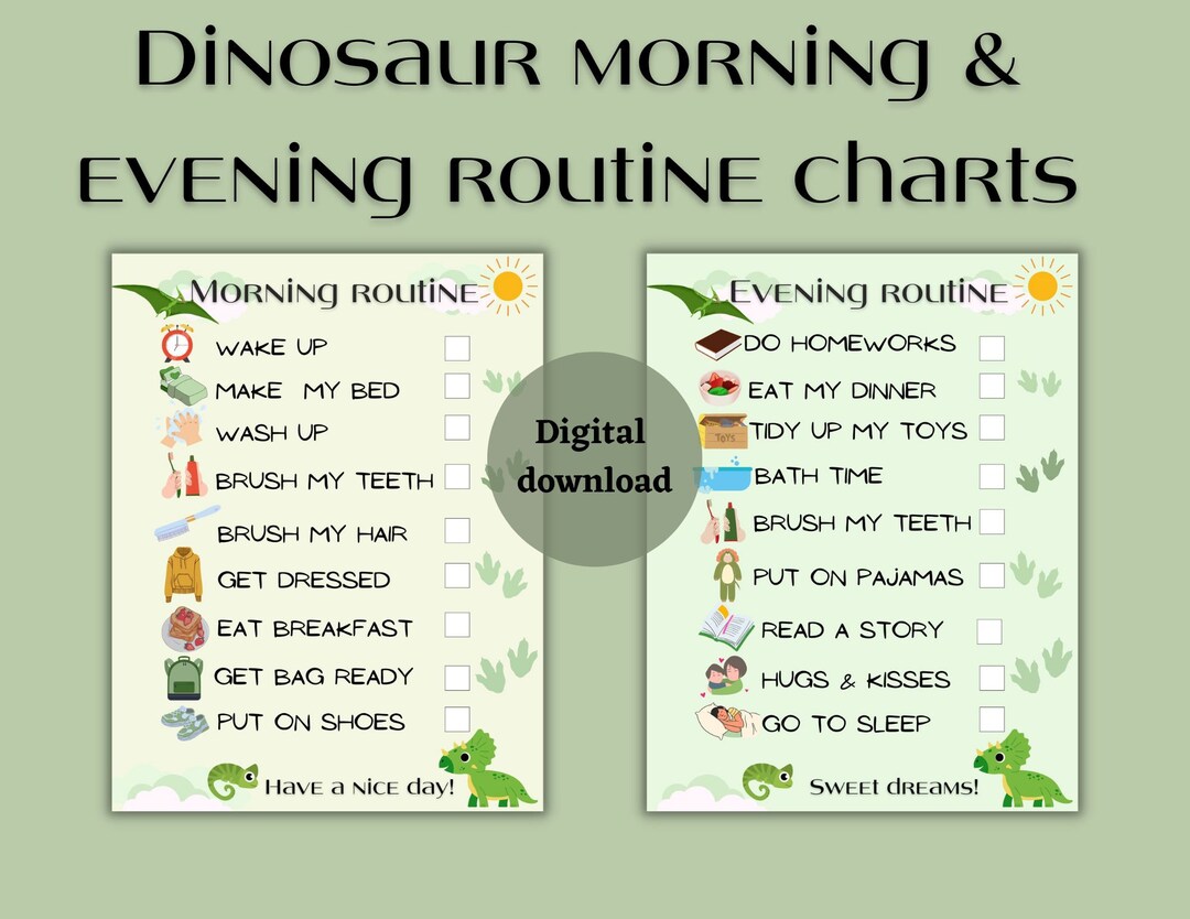 Printable 2 in 1 Kids Morning and Evening Dinosaur Routine - Etsy