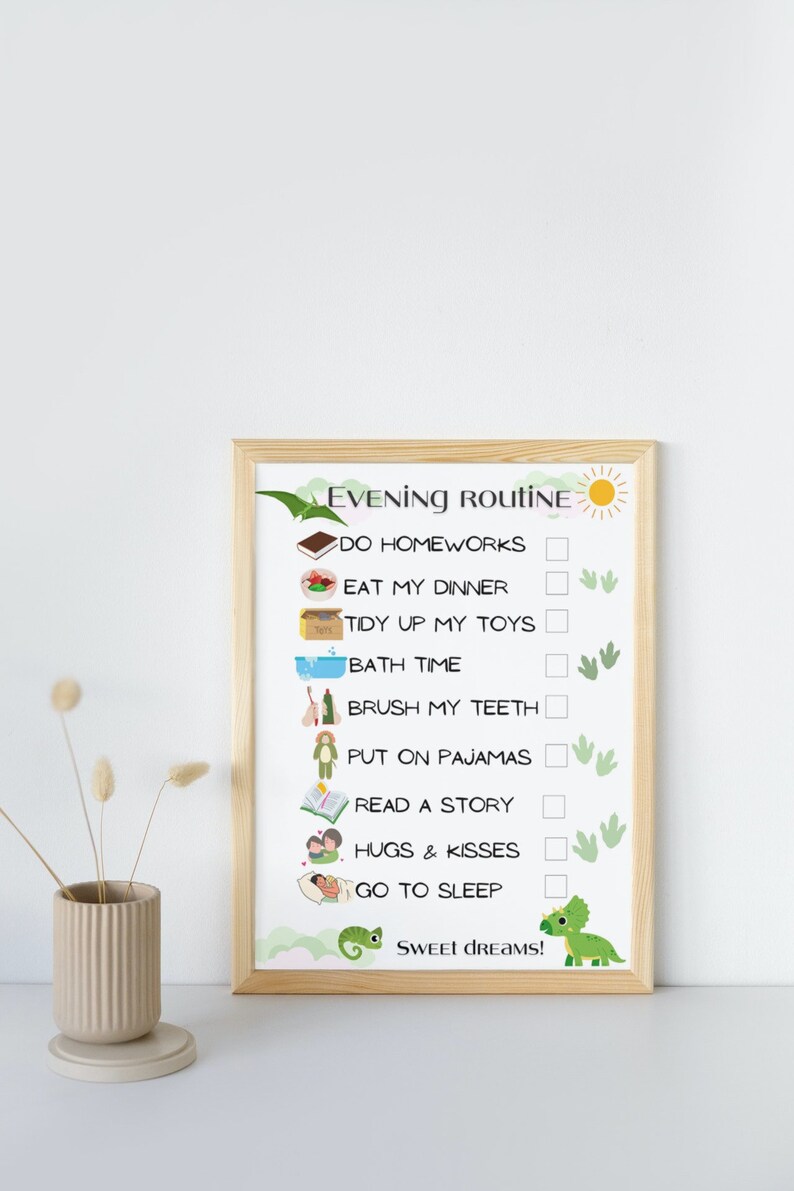 Printable Kids Evening Dinosaur Routine Schedule Chart / Kids - Etsy