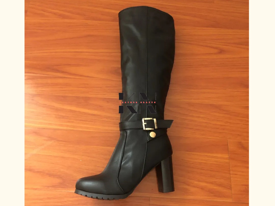 Real Leather Knee High Boots With Block Heel for Women block - Etsy