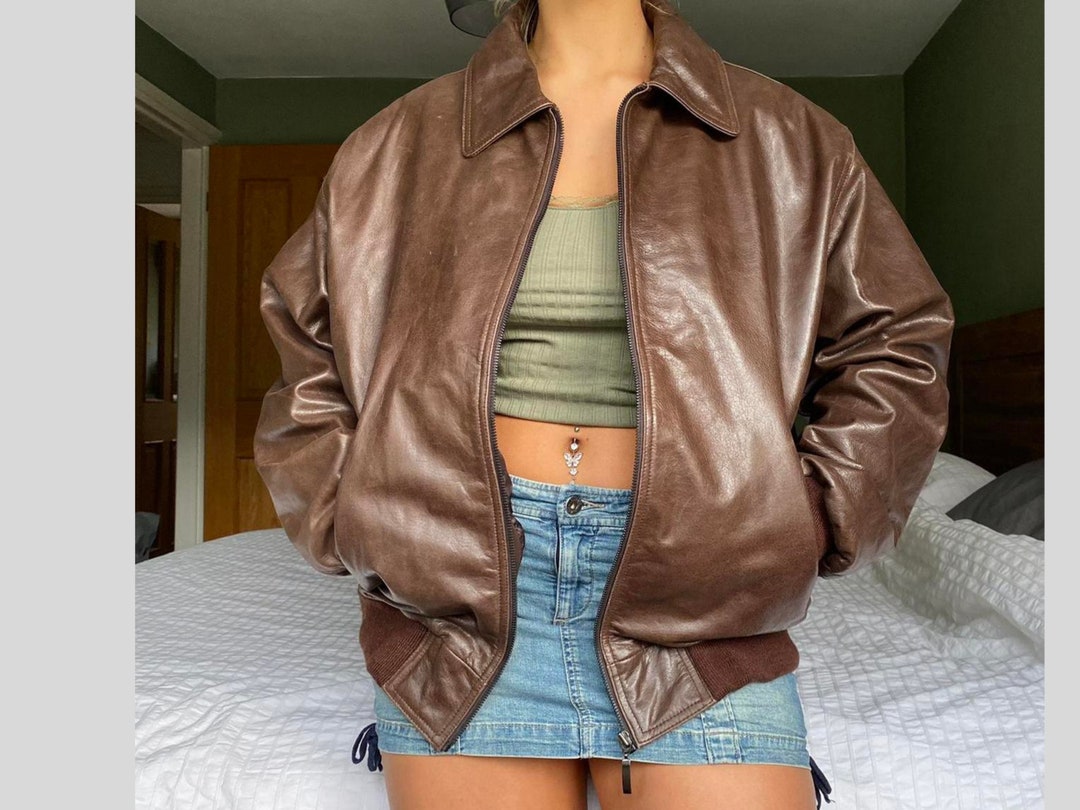 Handmade Brown Leather Jacket for Women, Distressed Brown Oversized ...