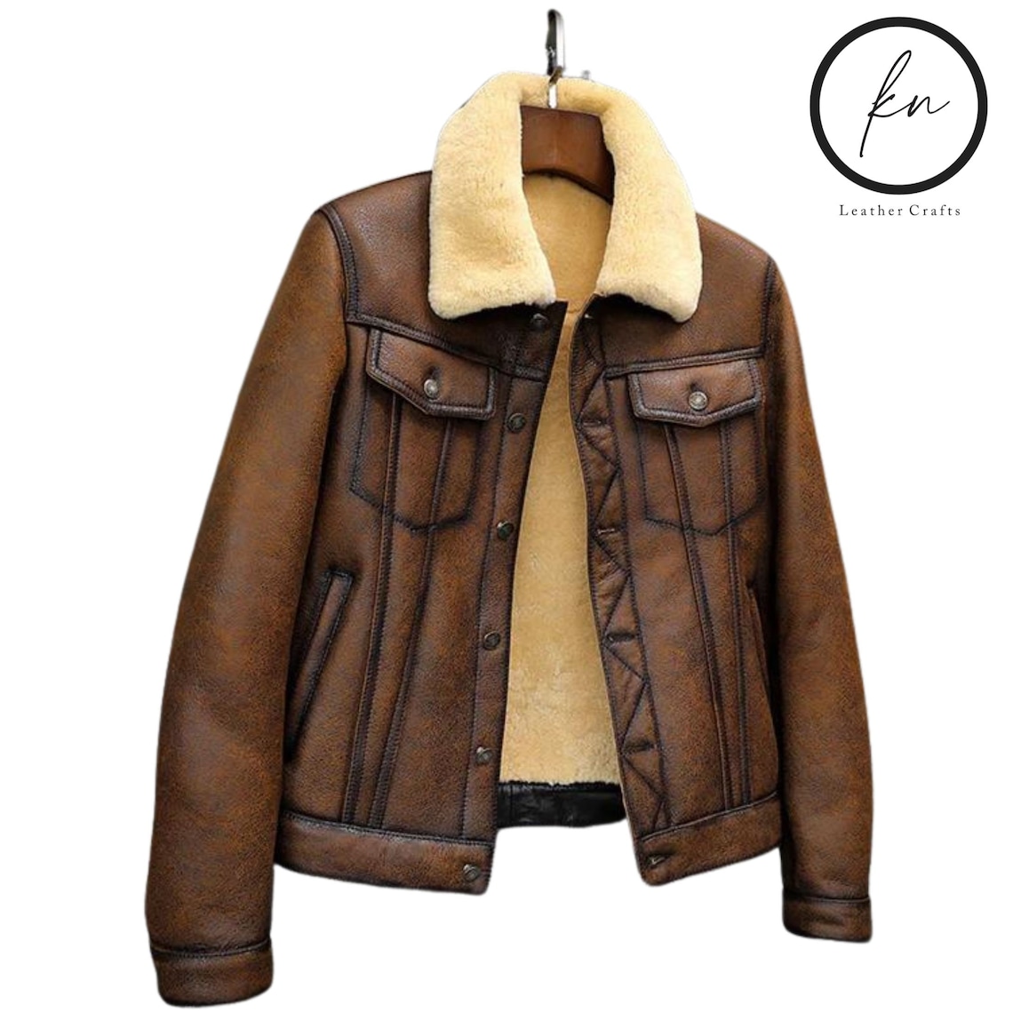 Men's Brown Shearling Coat Winter Jacket Real Shearling Bomber Jacket ...