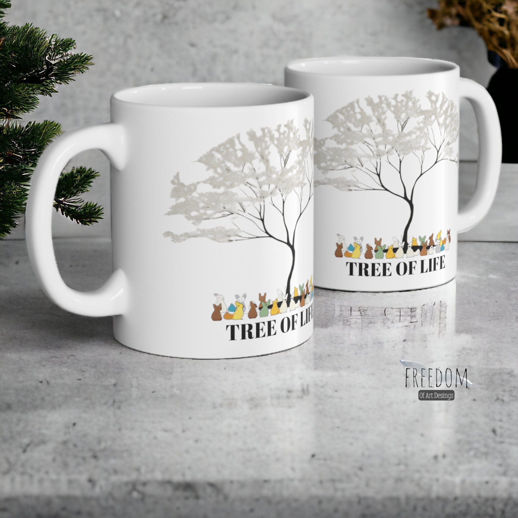 Artistic Tree of Life Coffee Mug With Charming Animal Companions, by ...