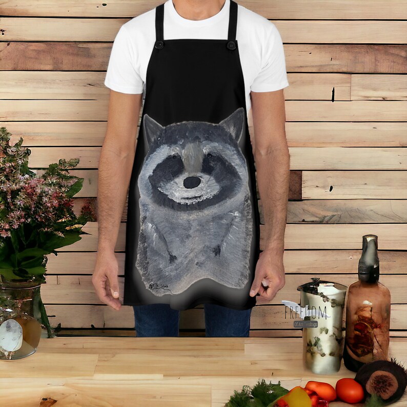 Whimsical Raccoon Apron: A Playful Splash of Art for Your Culinary ...