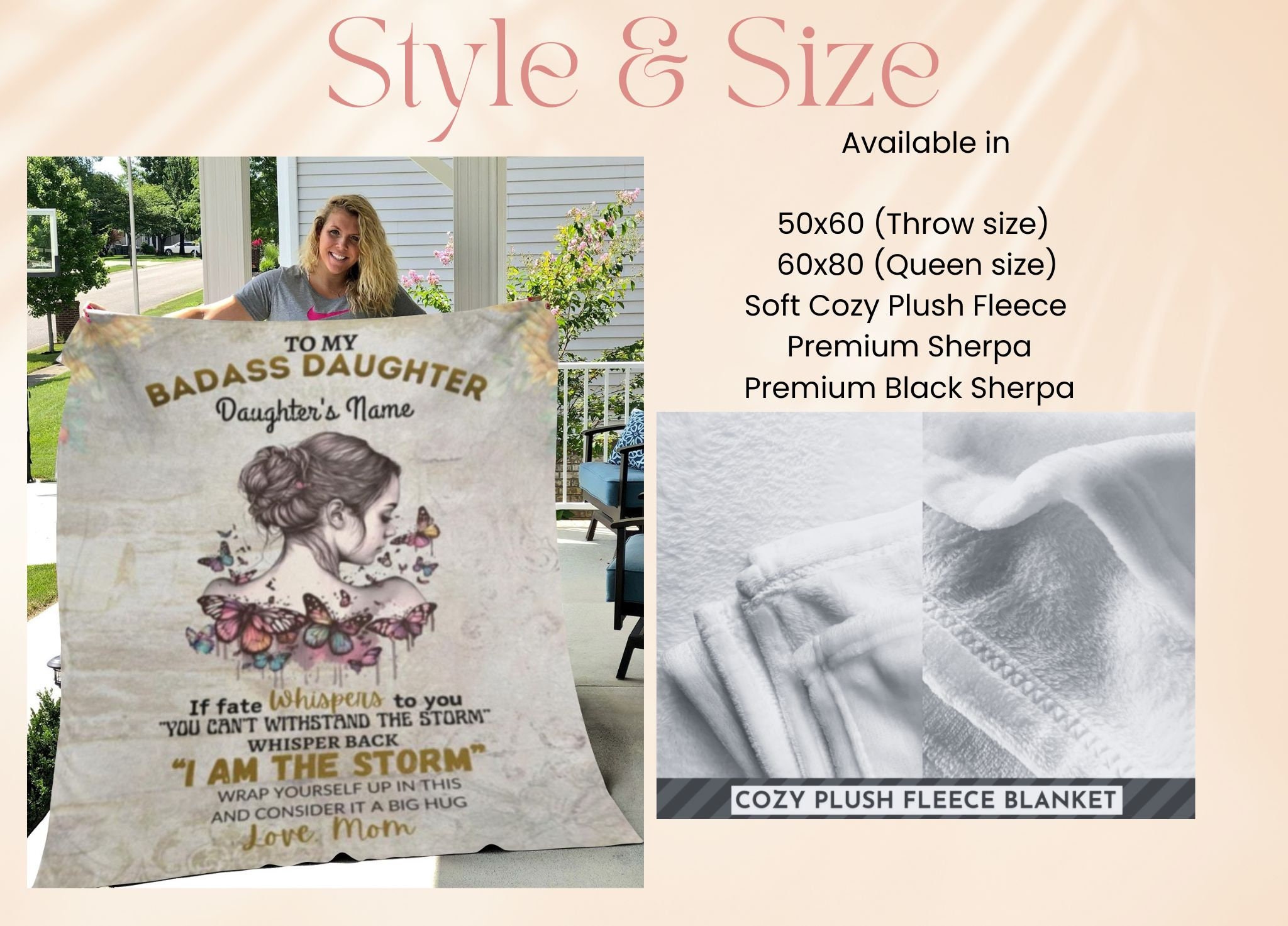 Personalized to My Badass Daughter Cozy Plush Fleece Blanket, Customize ...