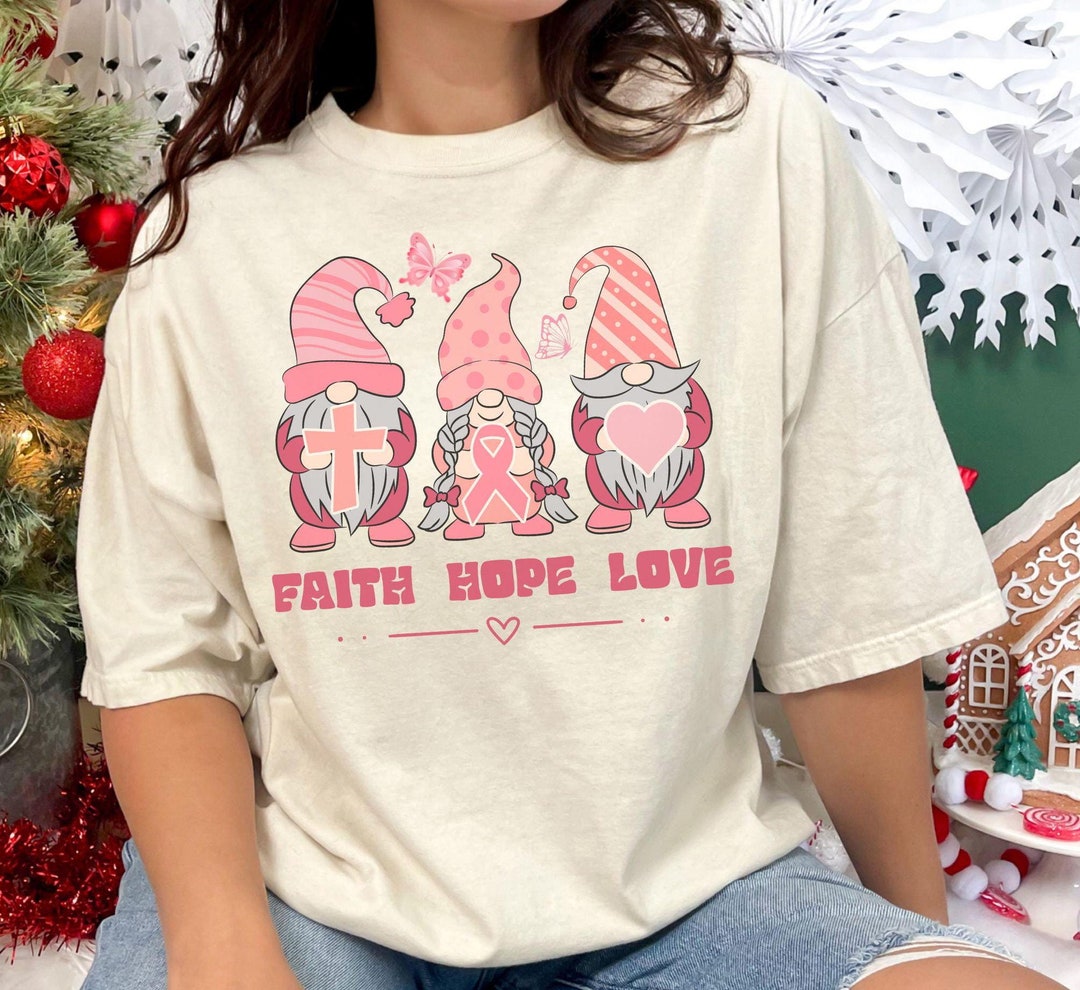 Gnome Faith Hope Love Comfort Colors® T-shirt, Cute Pink Gnome Shirt ...