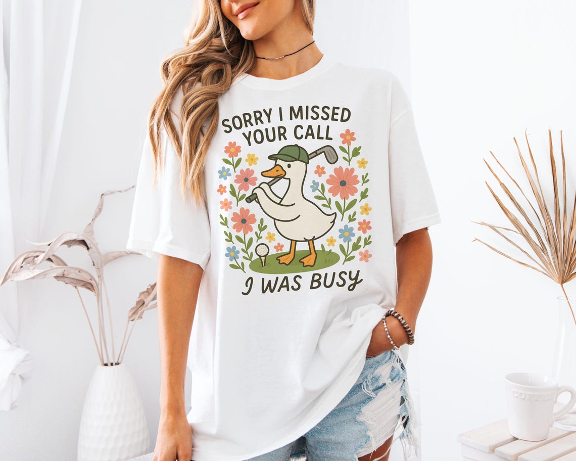 Funny Golfing Goose PNG: Retro Floral Graphic Tee Design (digital ...
