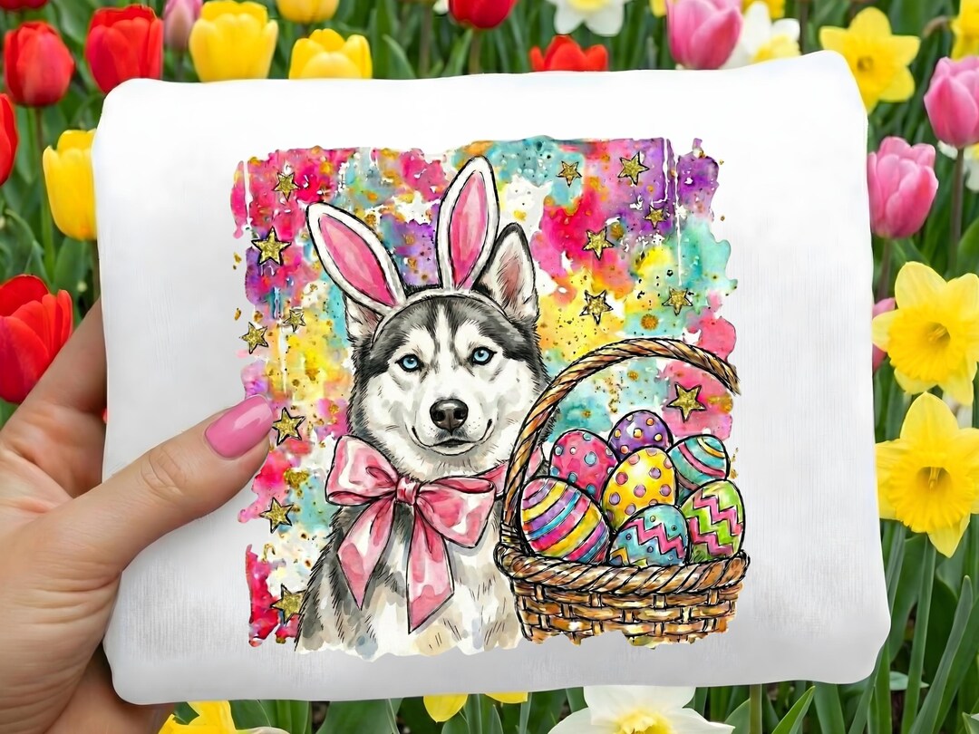 Easter Siberian Husky PNG, Coquette Watercolor Dog With Bunny Ears ...