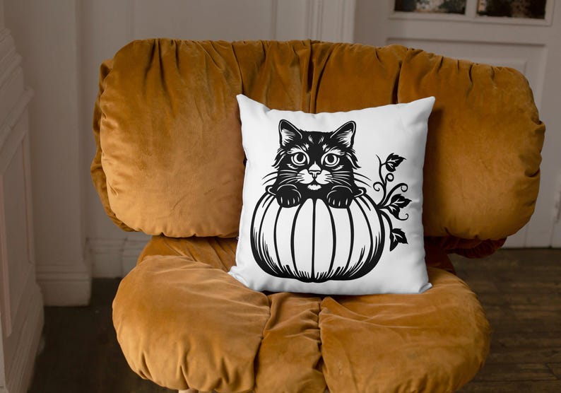 Black Cat in Pumpkin Svg & Png Bundle: Halloween Jack-o-lantern Cricut ...