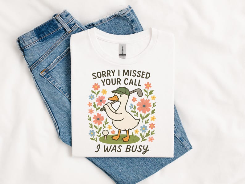 Funny Golfing Goose PNG: Retro Floral Graphic Tee Design (digital ...