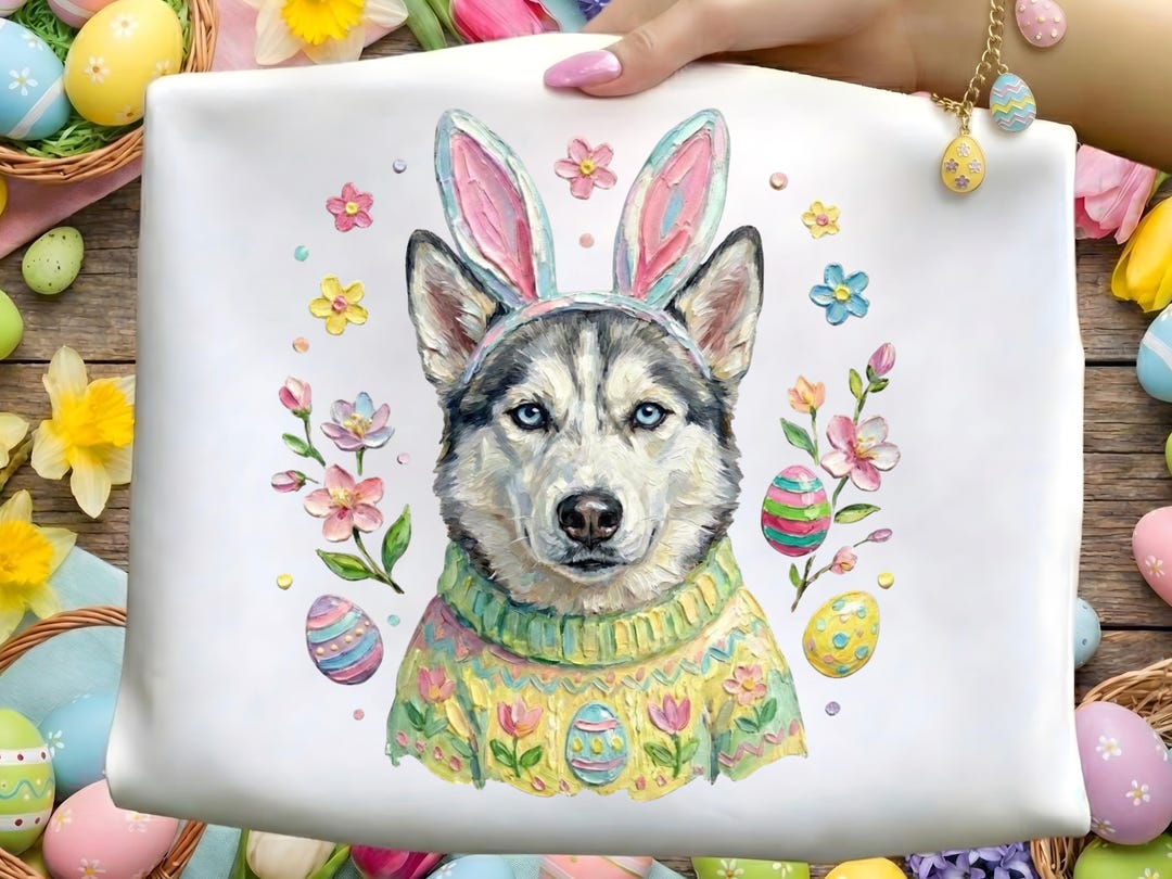 Hand Painted Easter Siberian Husky PNG, Oil Painting Style Dog With ...