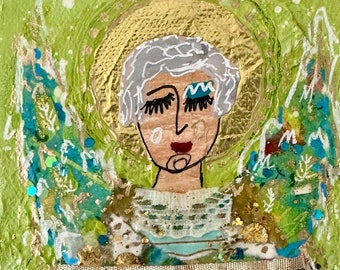 Mixed Media Angel Original bernadette 4x6 Stretched Canvas - Etsy