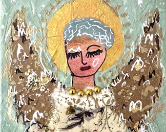 Mixed Media Angel Original - "bernadette" - 4x6 Stretched Canvas - Etsy