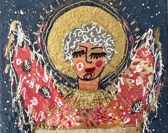 Mixed Media Angel Original - "bernadette" - 4x6 Stretched Canvas - Etsy