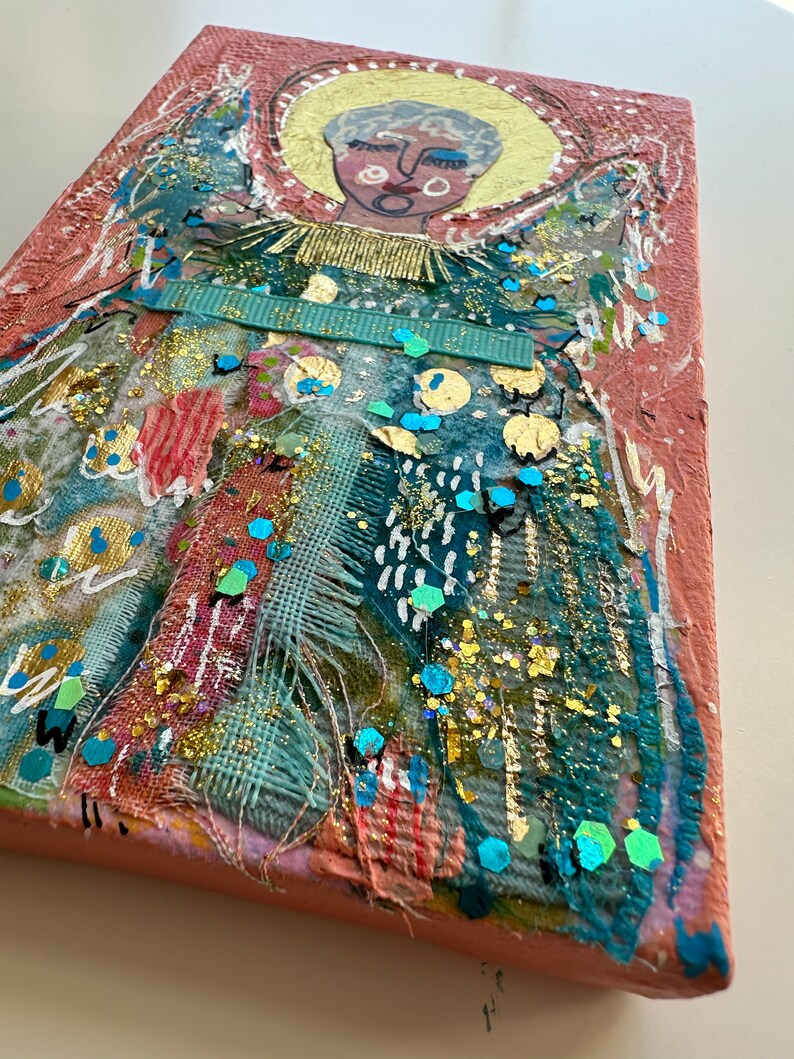 Mixed Media Angel Original bernadette 4x6 Stretched Canvas - Etsy