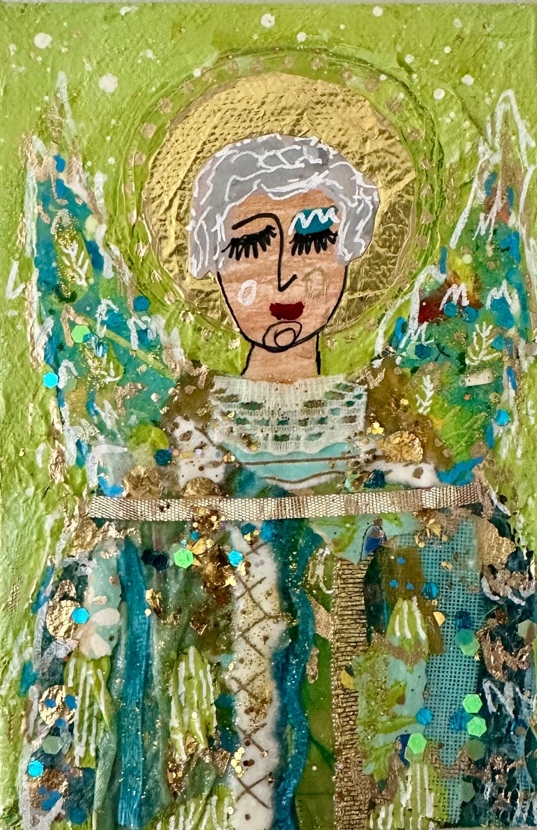 Mixed Media Angel Original - "priscilla" - 4x6 Stretched Canvas - Etsy