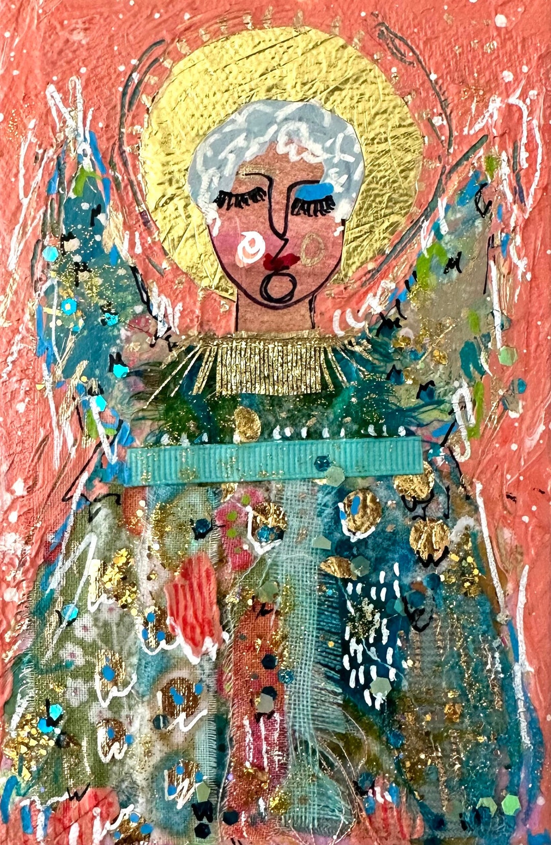 Mixed Media Angel Original bernadette 4x6 Stretched Canvas - Etsy