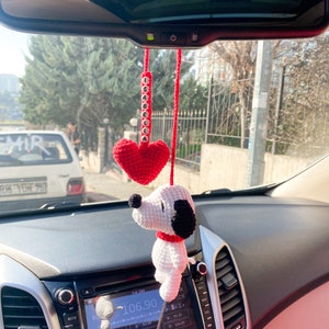 Personalized Crochet Bear Car Accessories, Rearview Mirror Hanging ...