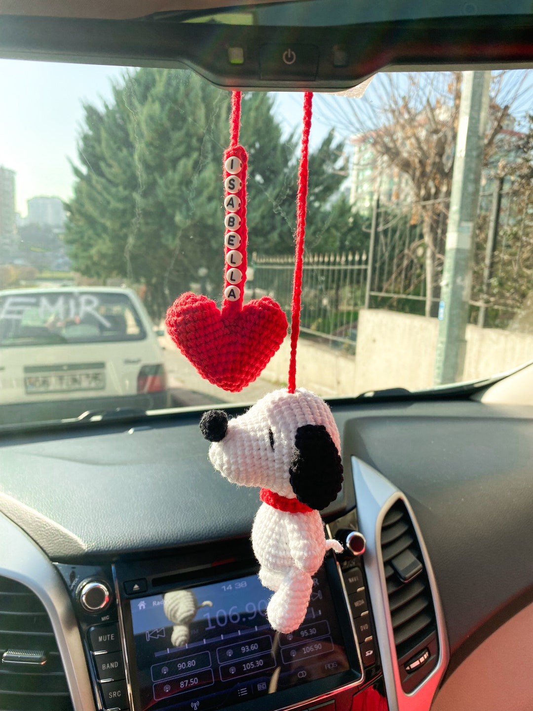 Personalized Crochet Dog Car Accessories, Rearview Mirror Hanging Dog ...