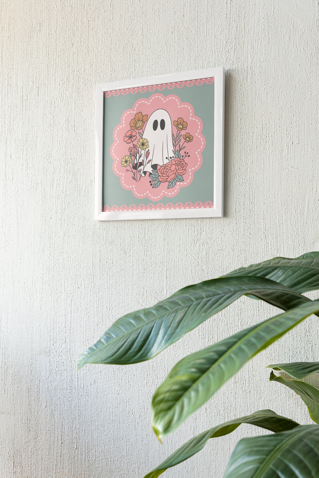 Ghost With Flowers PRINTABLE Artwork Cute Wall Art - Etsy