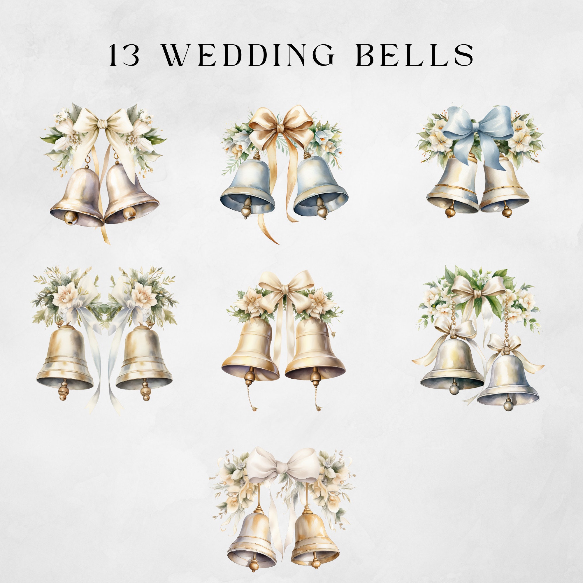 Wedding Bell Clipart, Watercolor Floral Bells, Wedding Invitation ...